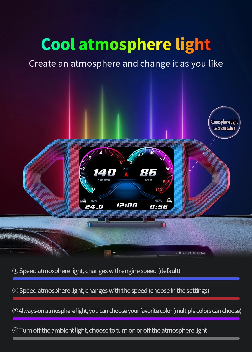 2025 Latest Smart Gauge P26 Multi-Function Car HUD with OBD2 GPS