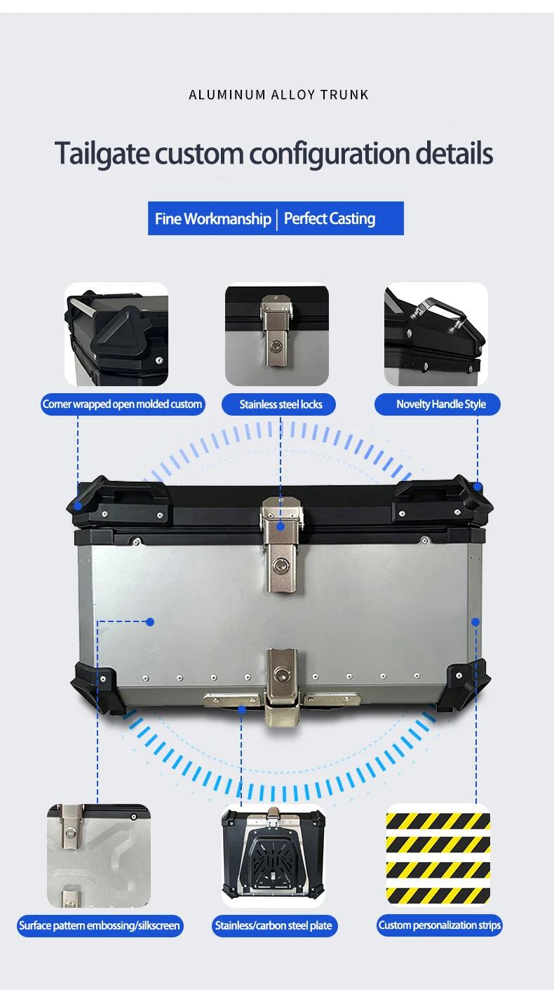 65l Motorcycle Tail Boxes Hard Aluminum Waterproof Motor Storage Bag ...