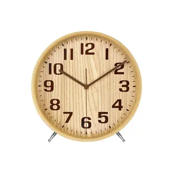 Two Hands Silent Desk Decorative Natural Color Wood Table Clock With ...