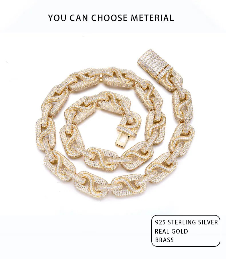 Hiphop Rapper Iced Out Chunky 14mm Real Gold Plated Baguette Diamond ...