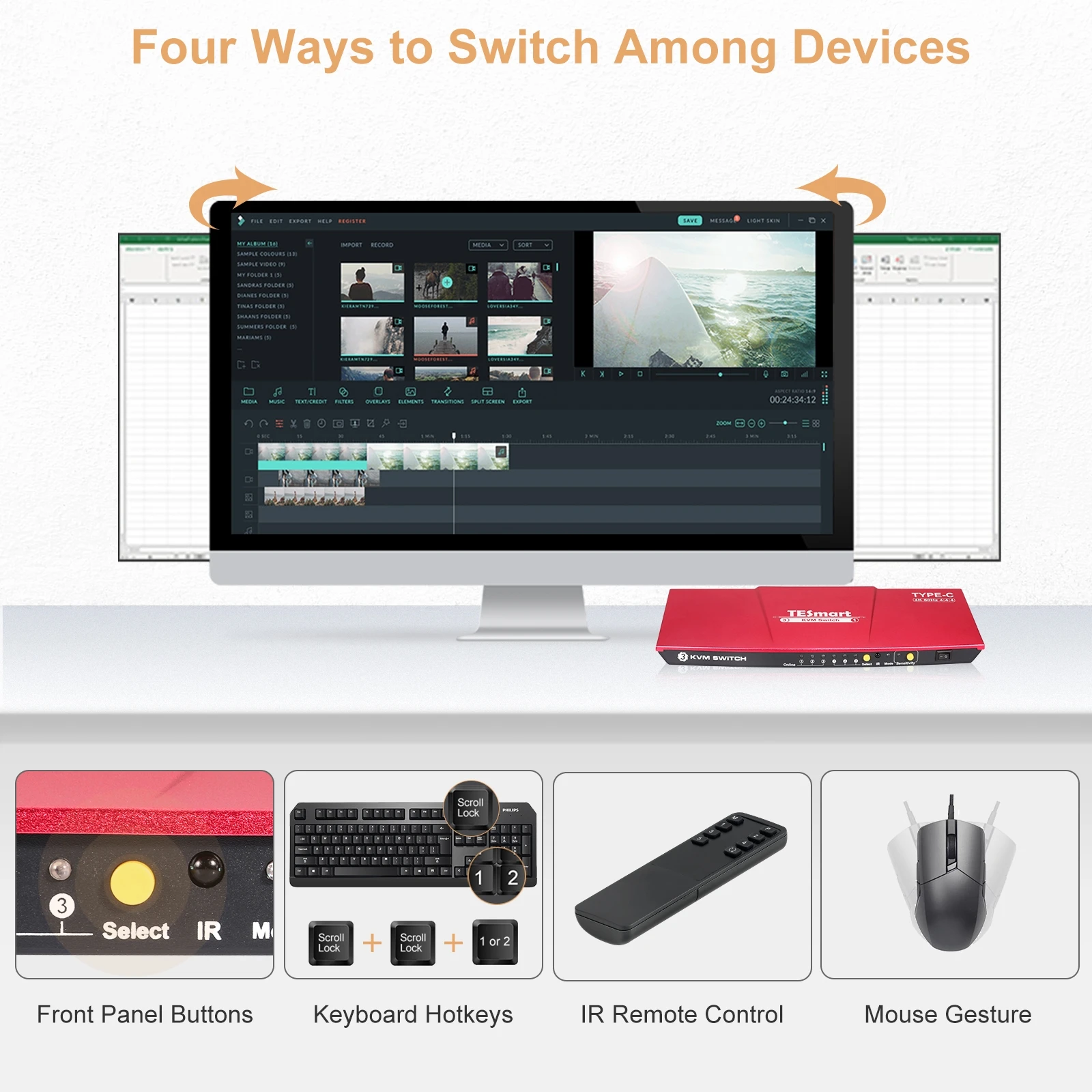 Tesmart Hot Selling Input 3 Usb-c Output 1 Hdmi Kvm Switch Edid Hdcp 2. ...