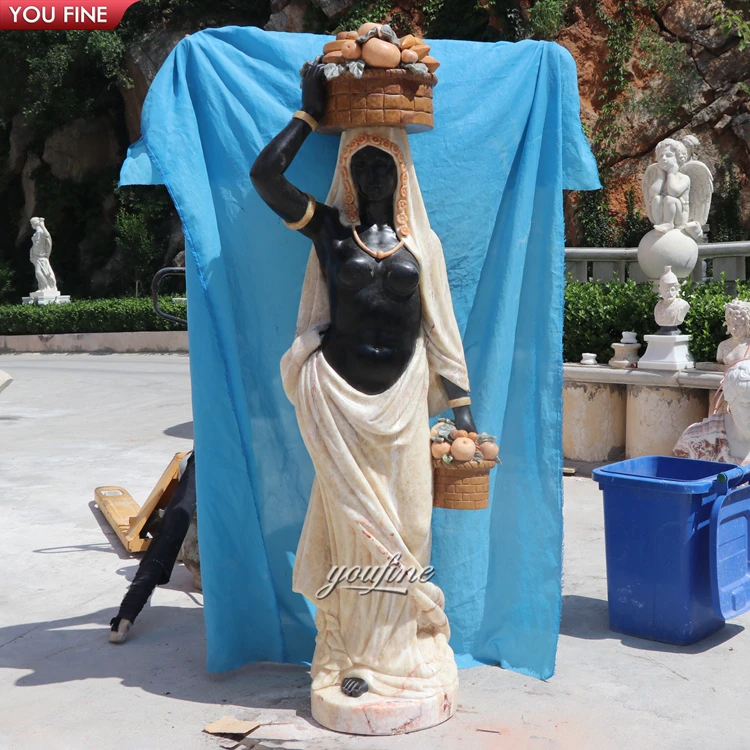 Garden Life-Size Marble Black African Woman Statue by YOUFINE
