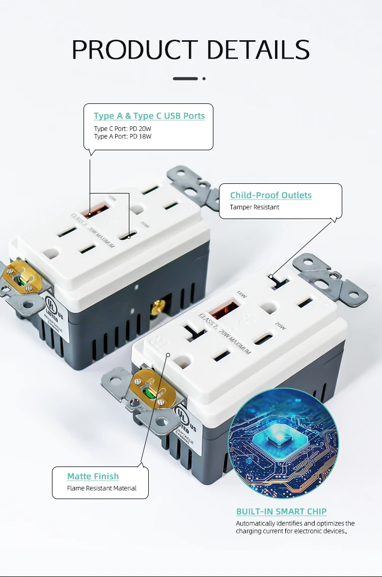 American Standard Duplex Usb Receptacle Quick Charger Usb Ports Type-a ...