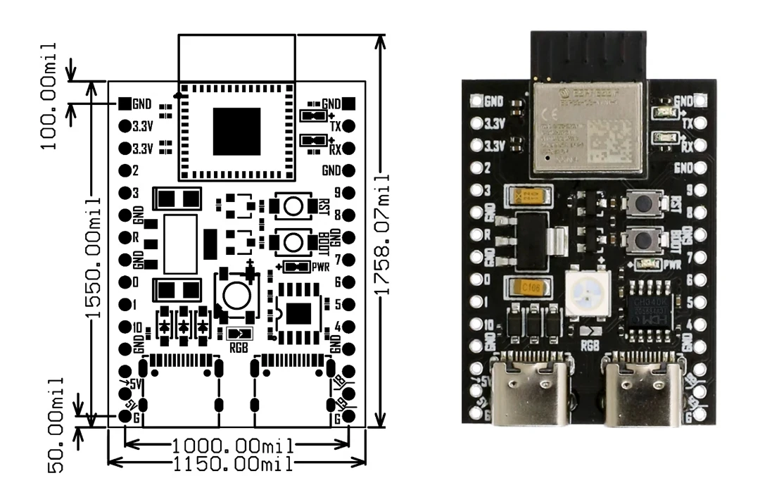 Esp32 / Esp32-c3 Wifi+bluetooth 5.0 Internet Of Things Dual Type-c ...