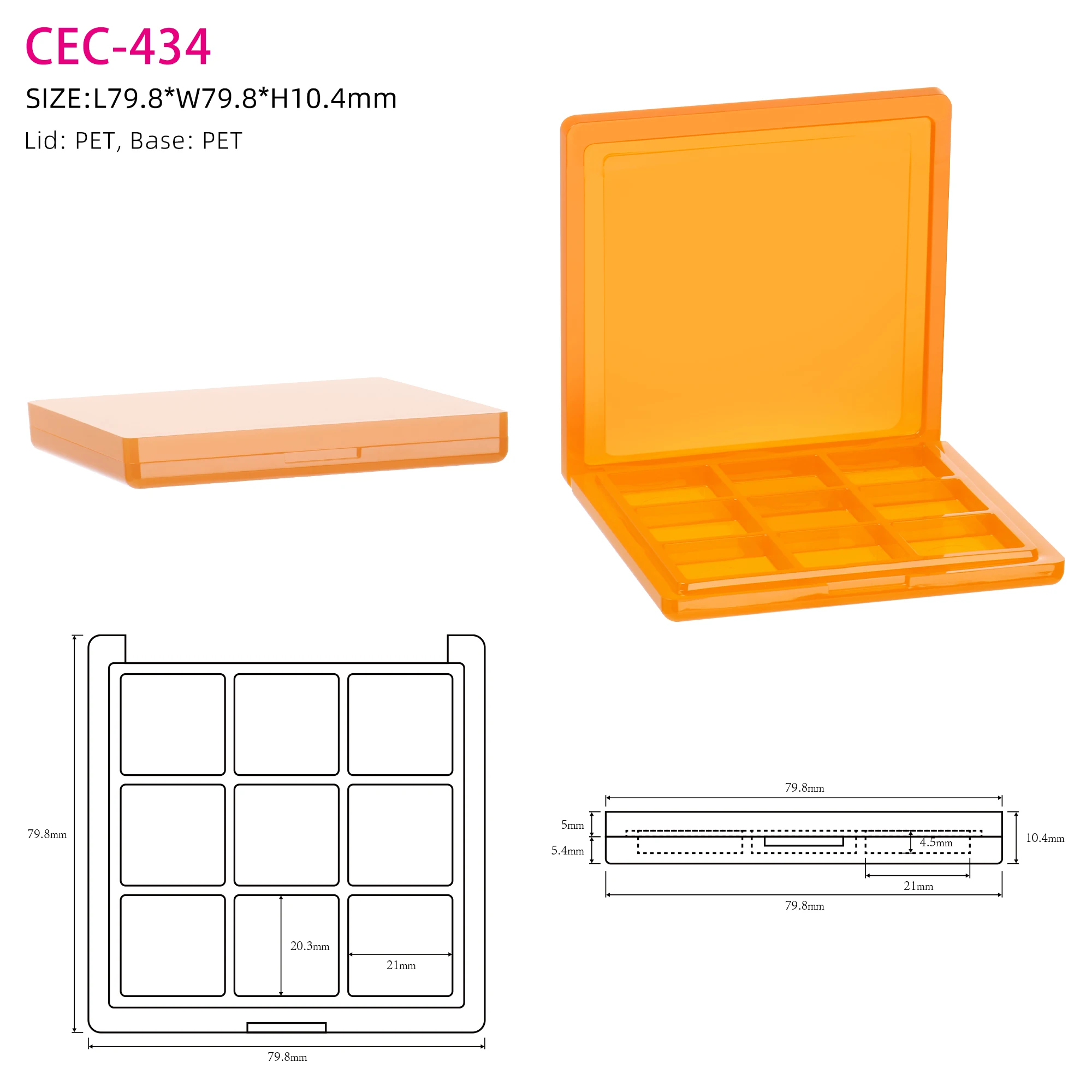 Omi Recyclable Pet Square Eye Shadow Case 9 Pan Eyeshadow Palette ...