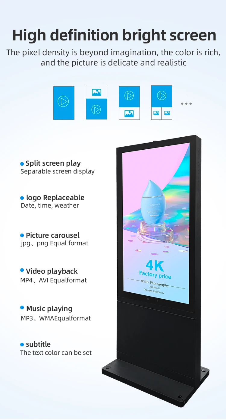 Floor Stand 4K Digital LCD Display Monitor - Outdoor Advertising Screen