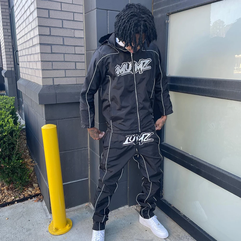 OEM Custom Logo Reflective Jogging Nylon Cotton Tracksuit