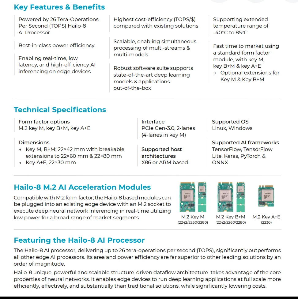 Hailo-8 M.2 AI Acceleration Module - High Performance Demo Board