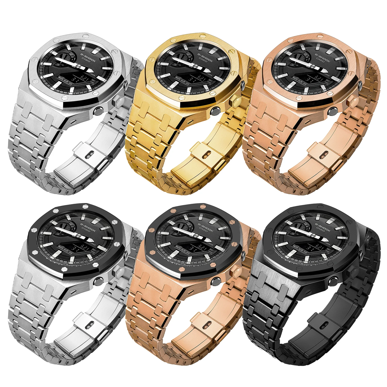 Ga2100 Mod Kit Rubber Strap Black Stainless Steel Strap Ga2100 Watch ...