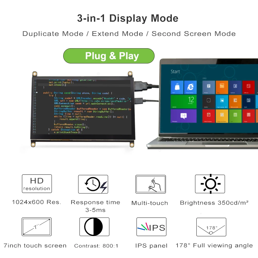 7inch Ips Touchscreen Monitor 1024x600 Pantalla 60hz Touch Screen ...