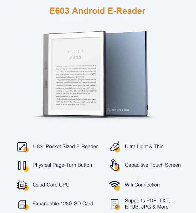 Topjoy 5.83inch E-Reader - Android E-Book with 32GB Storage