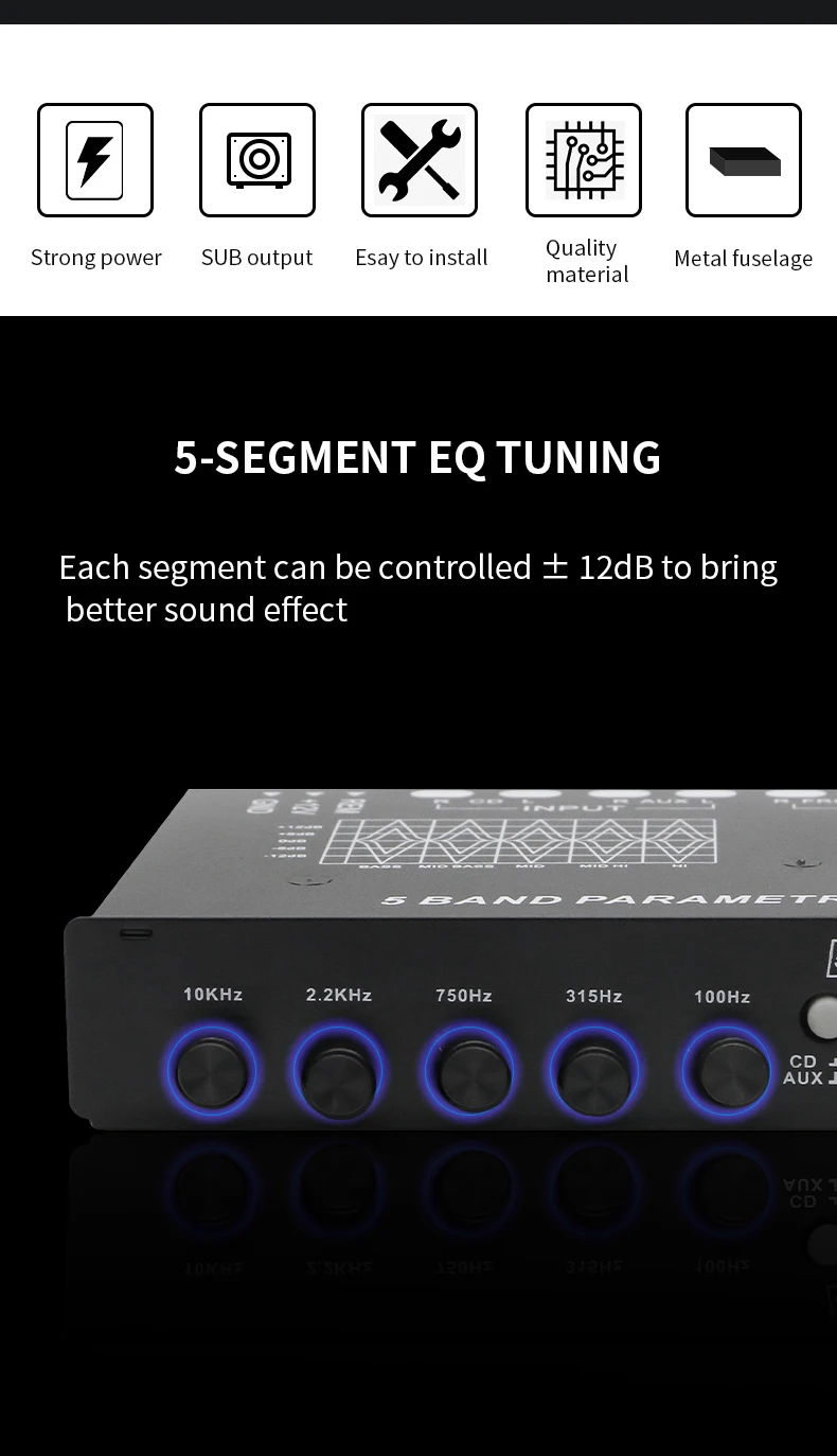 Car Audio EQ Tuning Crossover Amplifier with AUX Input | Metal Segment ...