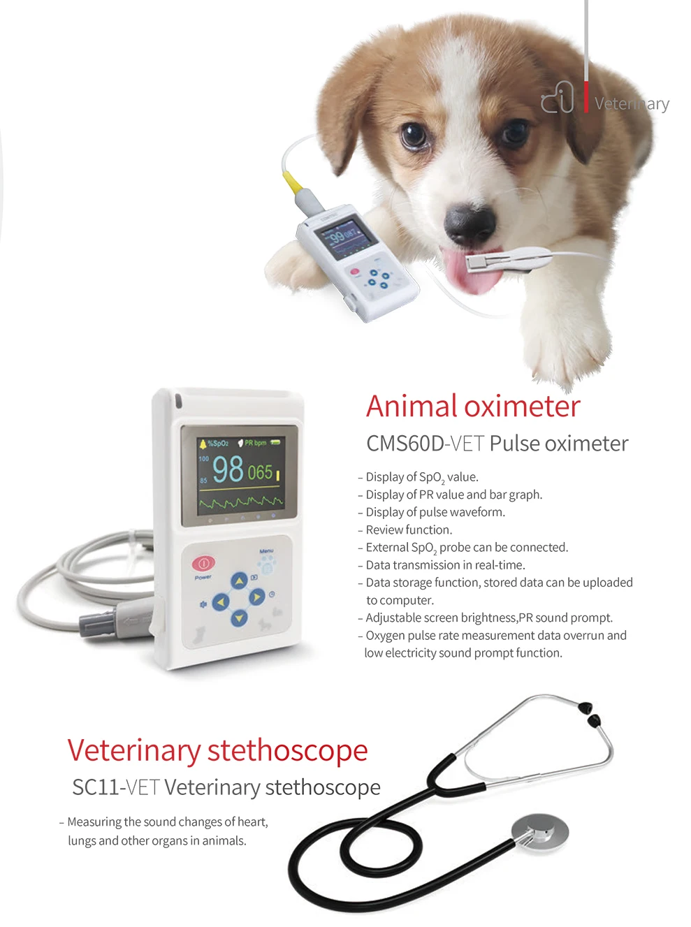 For CONTEC CMS60D-VET Reusable Veterinary Pulse Oximeter for Dogs Color ...
