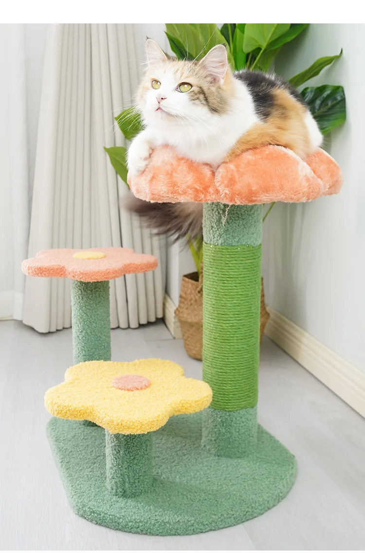 Large Xxl Tower Wooden Cat Tree With Plastic Sisal Flower Palm Design ...