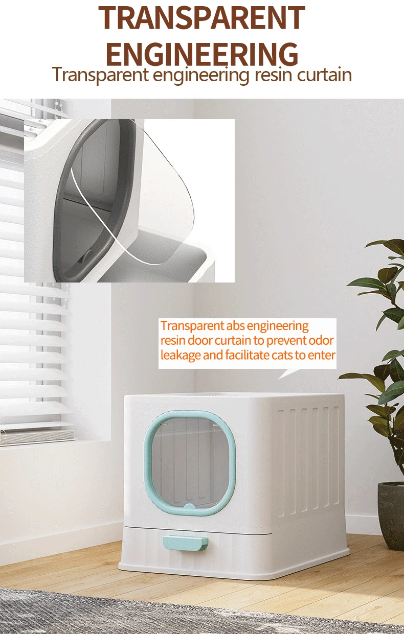 Large Fully Enclosed Plastic Cat Litter Box Foldable Anti-Odor Anti ...