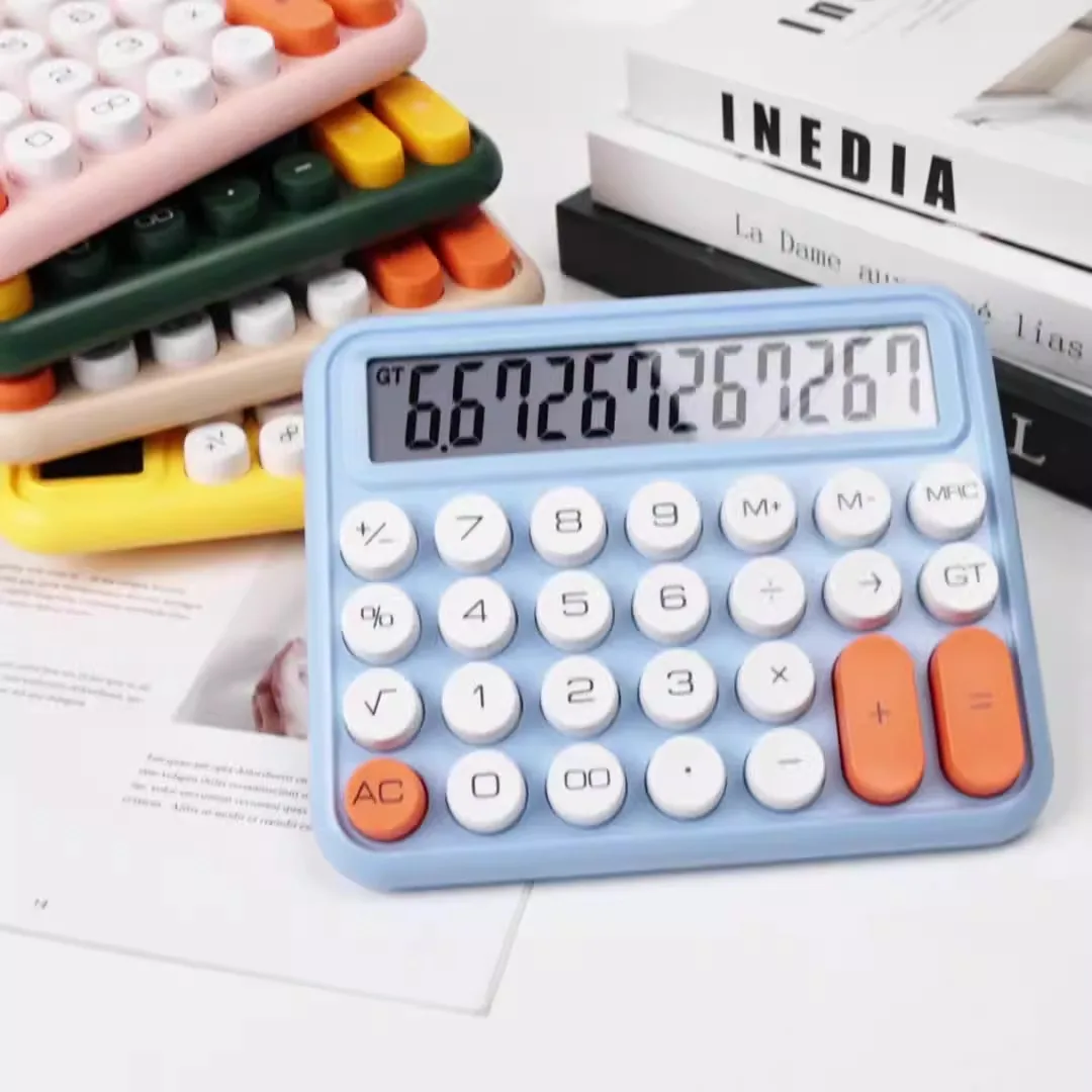 12 Digit Ergonomic Mechanical Button Calculator Desktop Cute Large ...