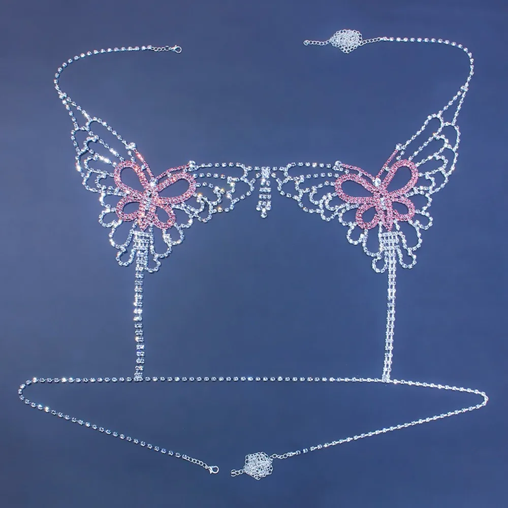 INS Sexy Full Rhinestone Butterfly Body Chain Bra and Thong Set for ...
