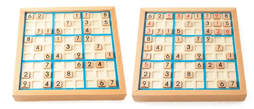 Wooden Sudoku Board Game with Drawer - 81 Grids Puzzle