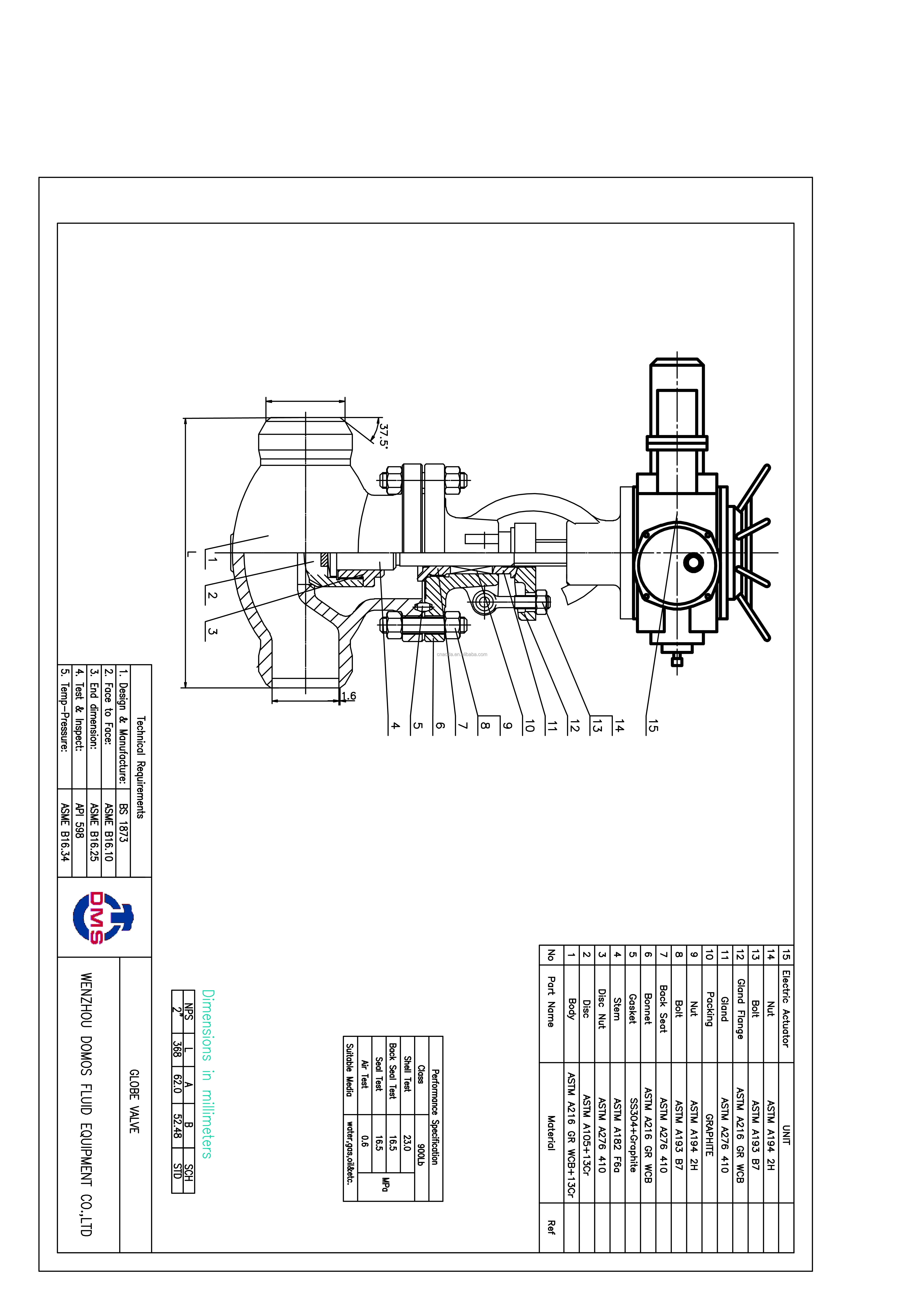 GLOBE VALVE ROTORK ELECTRICAL Actuator Operated BW CONNECTION 900LB ...
