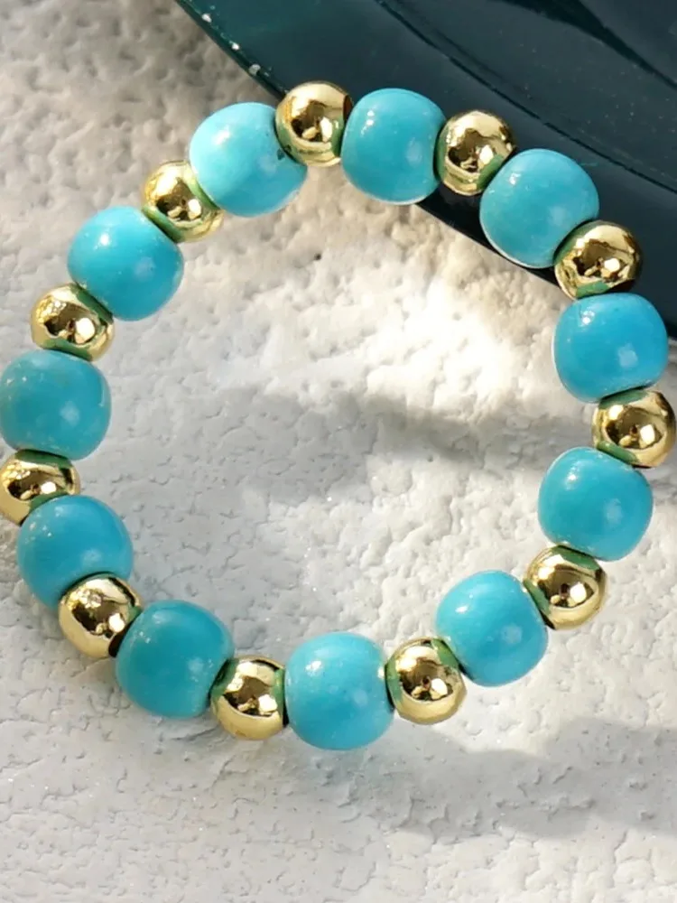 Go2boho Bohemian Stretch Series 2024 Trendy Handmade String Tiny Beads Synthetic Turquoise Rings ...