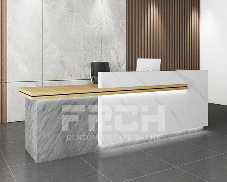 Modern Wood White Reception Counter with LED Light