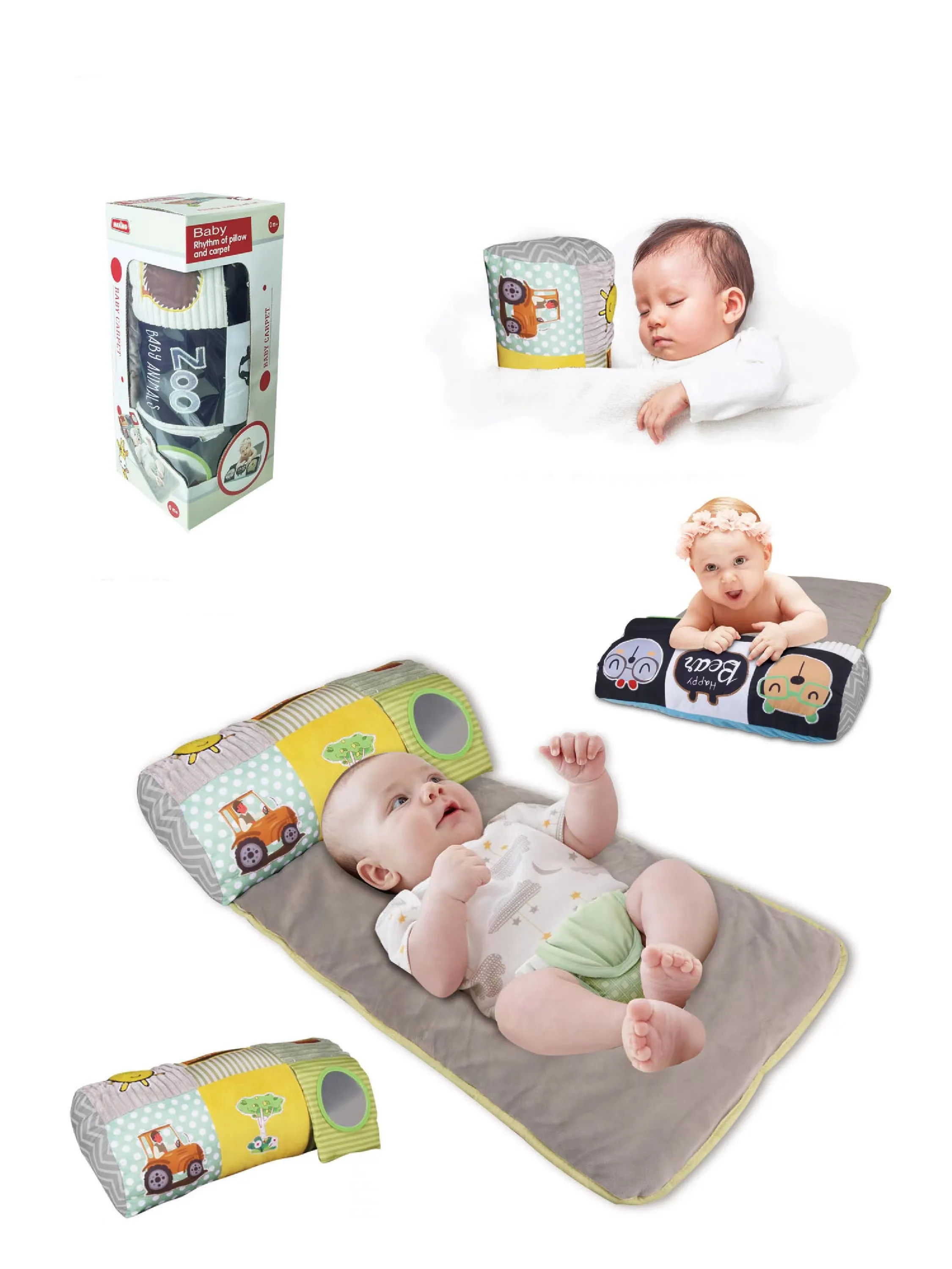 Baby Play Mat Roll Pillow Tummy Time Mats Tummy Time Mirror Baby Mats ...