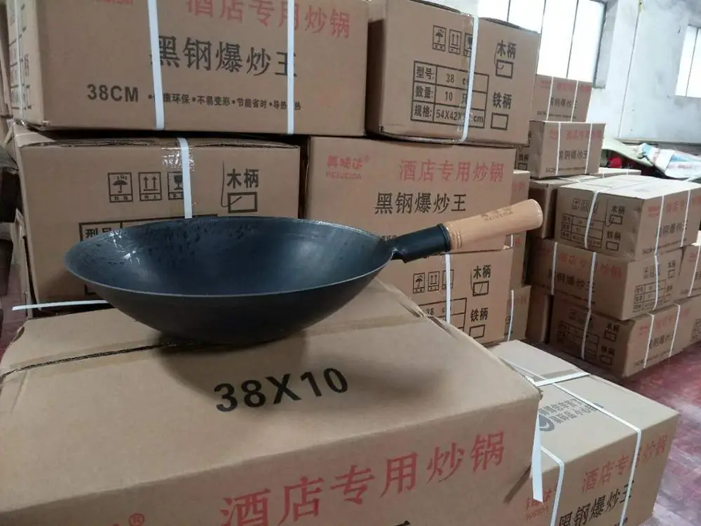 High Quality Pre Seasoned Carbon Steel Handle Hammered Chinese Wok Pan ...