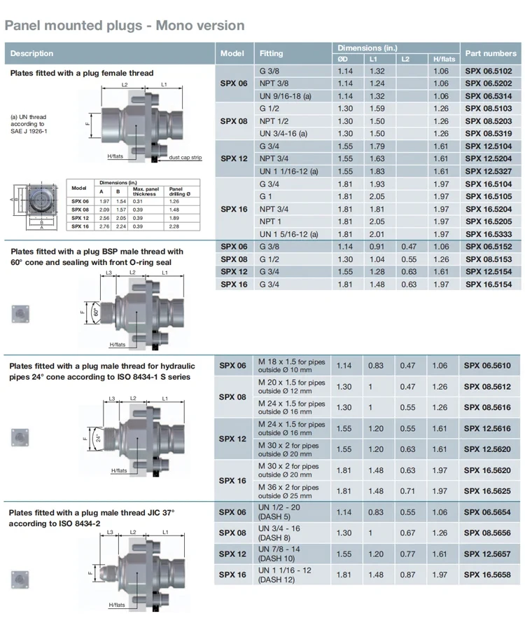 STAUBLI SPX Flat Head Hydraulic Quick Coupling - Stainless Steel, 40mm Hose ID, Female ...