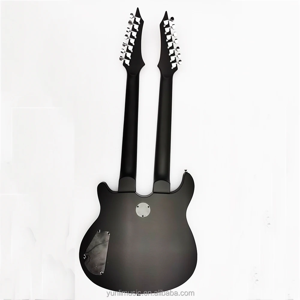 Double Neck Guitar Custom Hand Carved Oem Brand 7 Strings Satin Black Color For Electric Guitar