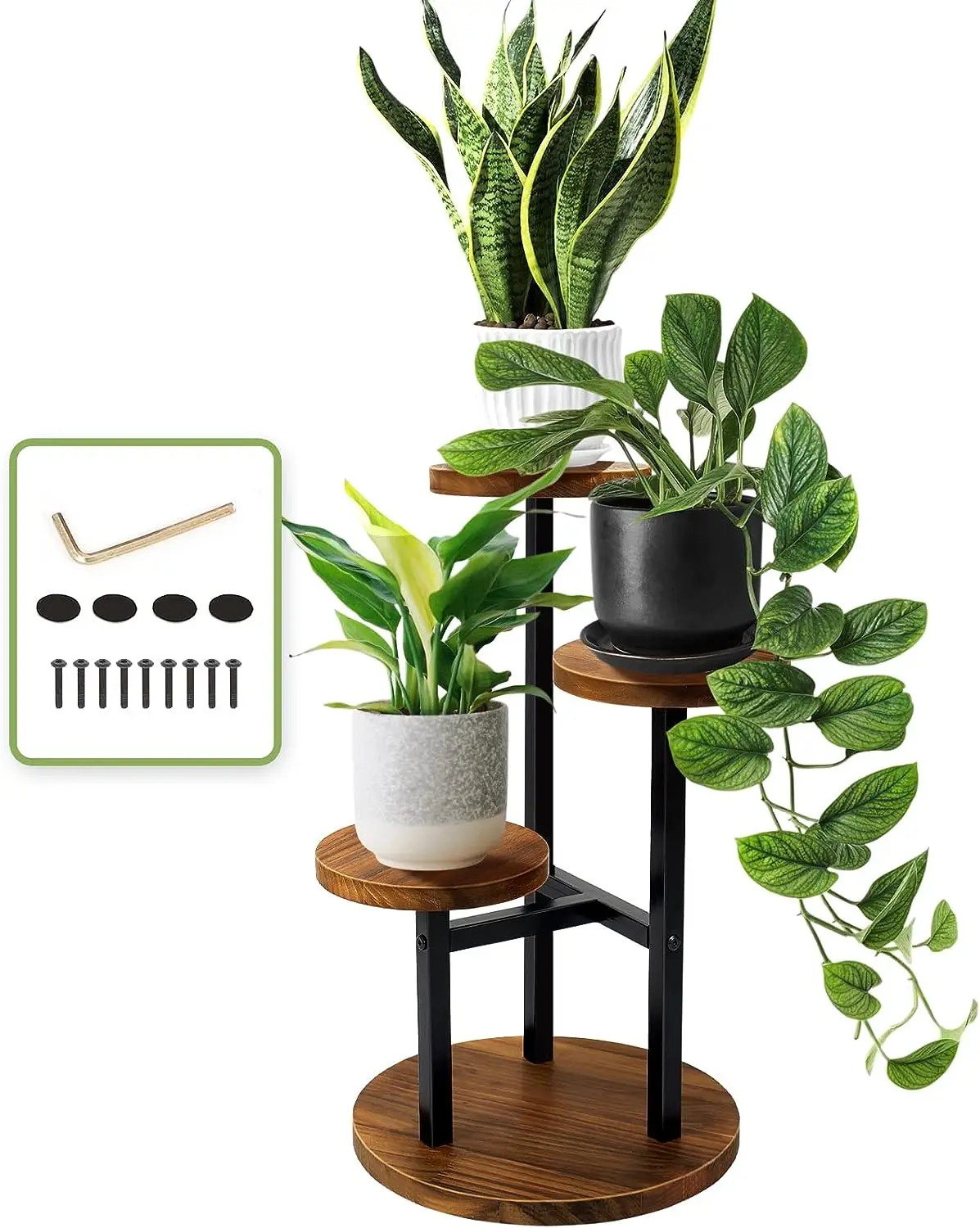 100% Iron & Wood Tier Plant Stand,Tall Metal Wood Shelf Holder For ...