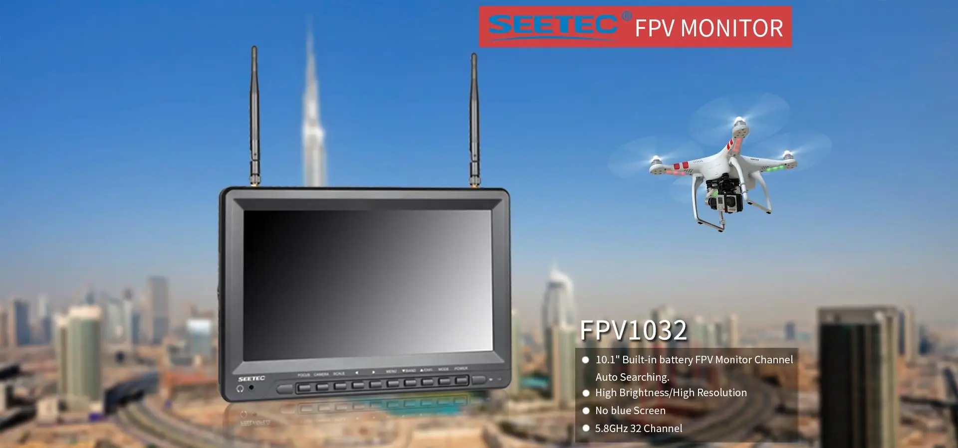 Feelworld 10.1" Ips 1024x600 Hd Screen Lcd Monitor With Built-in Battery Dual 5.8g 32ch ...