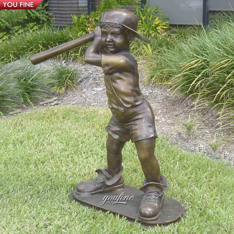 Outdoor Garden Life Size Bronze Baseball Boy Statue