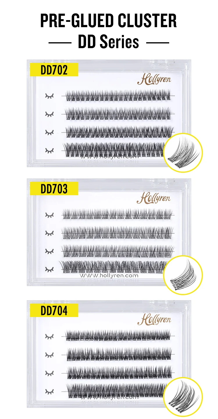 Hollyren Reusable False Eyelash Clusters 1 Step Press-on Lashes No Glue ...