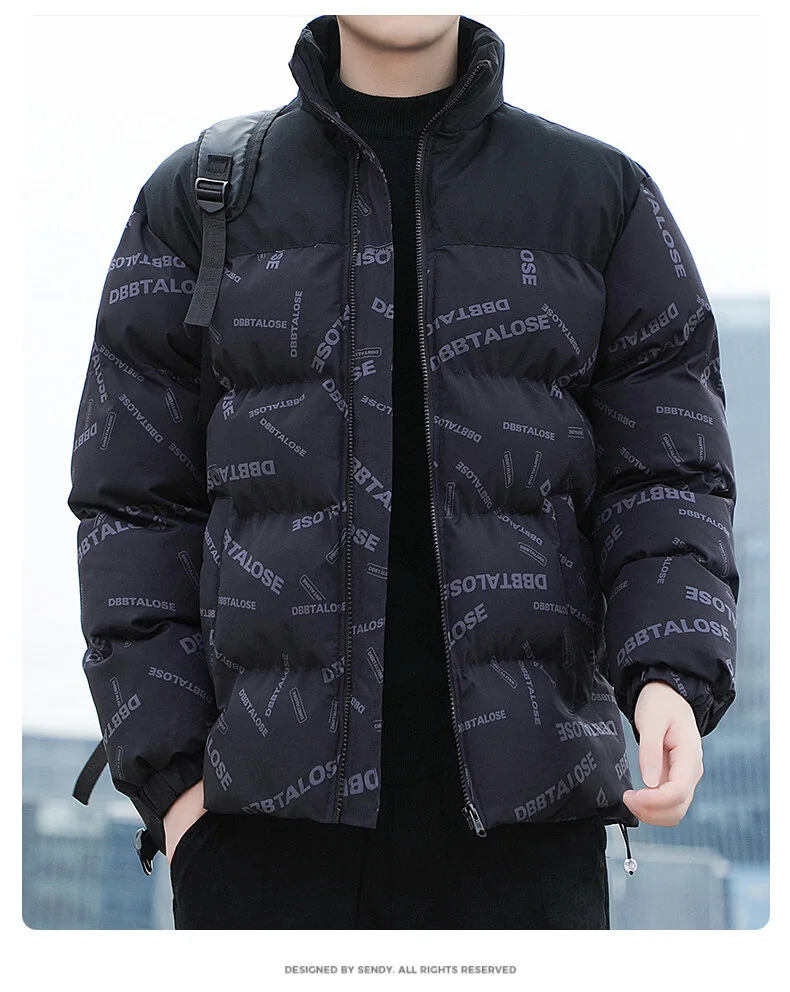 Winter New Full Printed Letters Padded Jacket Men Short Style Padded ...