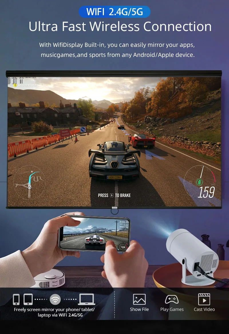 HY300/HY300 Pro Mini Stand 4k Video Projector - Smart & Portable