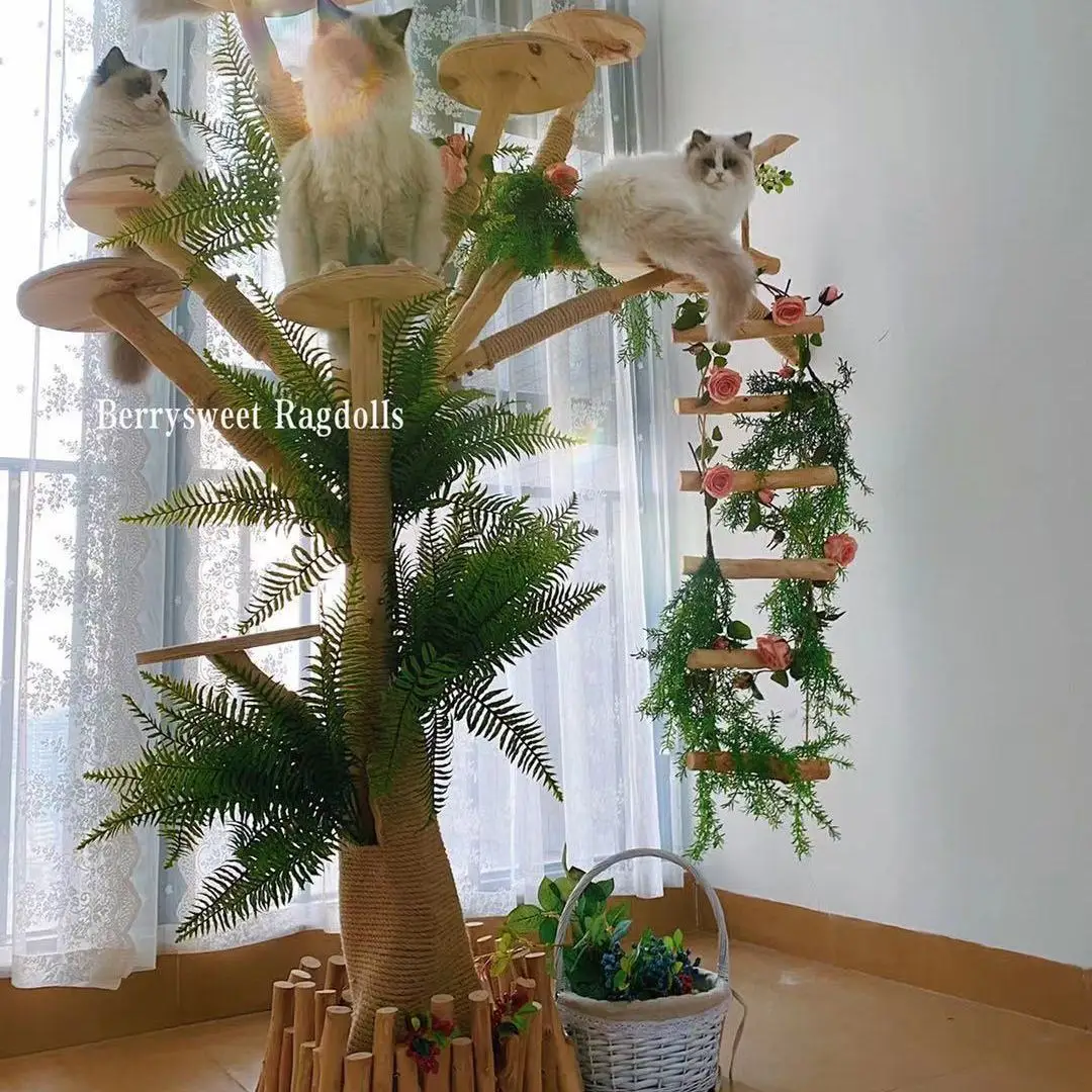 Luxury Pet Wooden Tree Cat Scratcher Sisal Rope Design Scratch Tree ...
