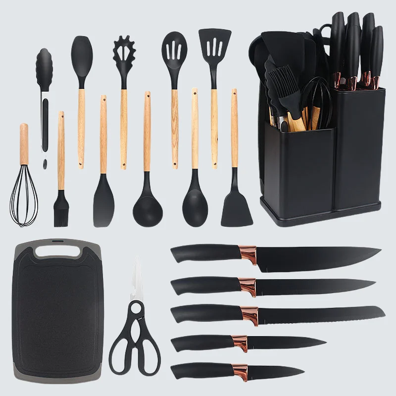 19-piece Set of Silicone Kitchen Utensil Set With Wooden Handle and ...