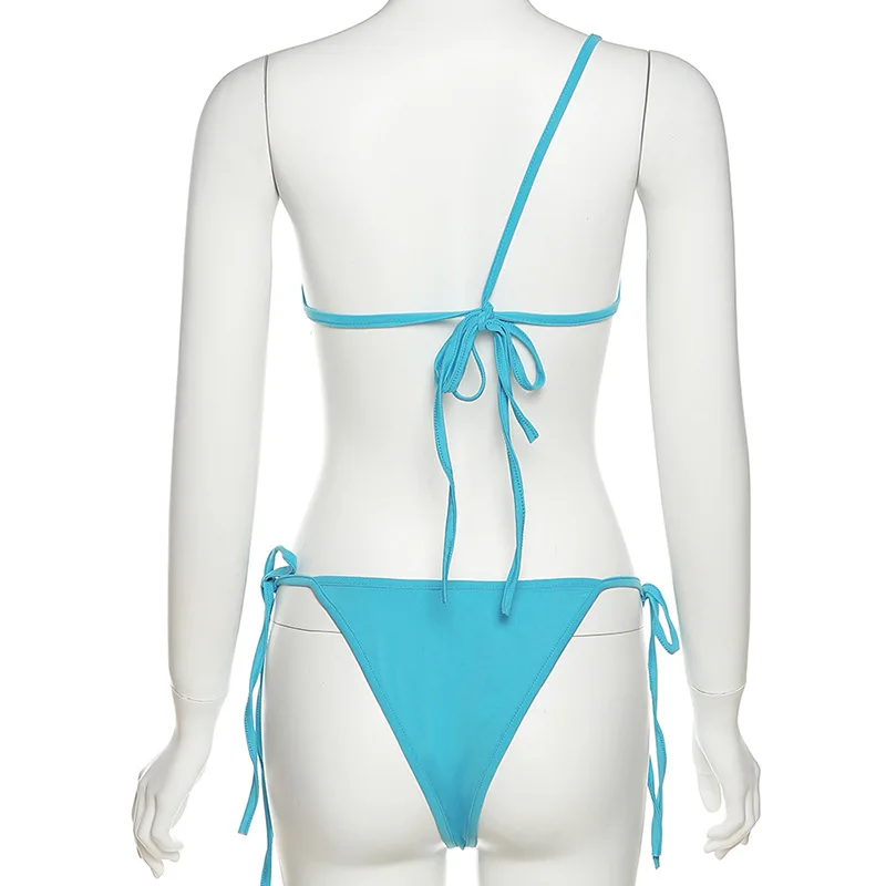 Dental Floss Bikini Sexy Hollow Mesh Swimwear One Shoulder Strap Briefs