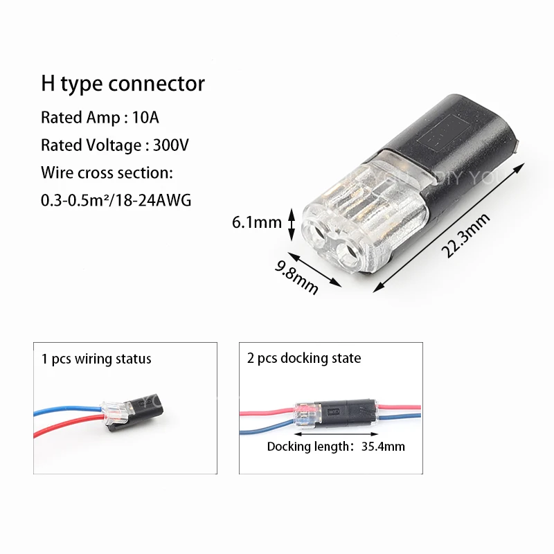 2pin Pluggable Spring Wire Connectors For 18-24 Awg Wire Quick Splice ...