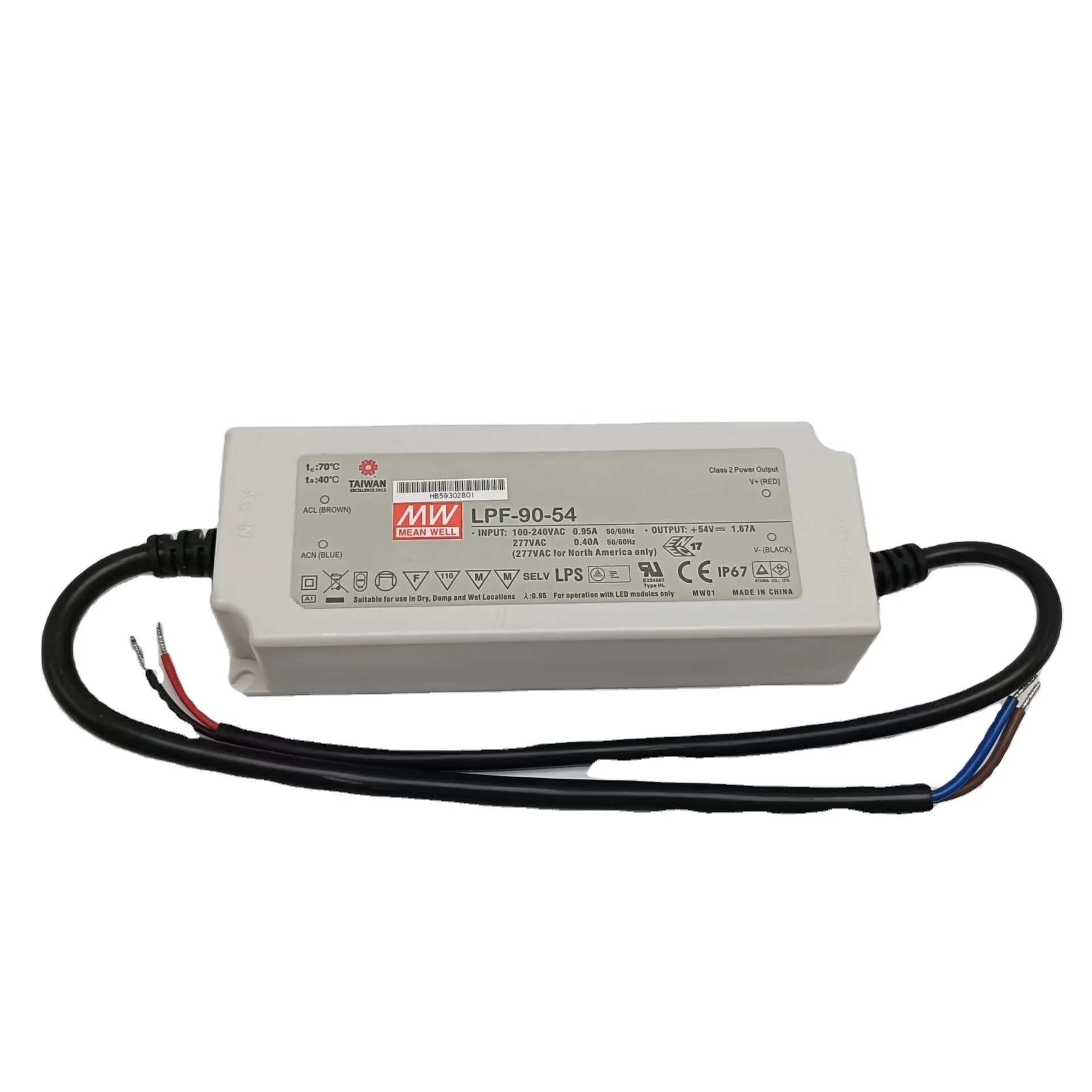 Mean Well LPF-90-54 LED Driver - 90W, 54V, 5 Years Warranty