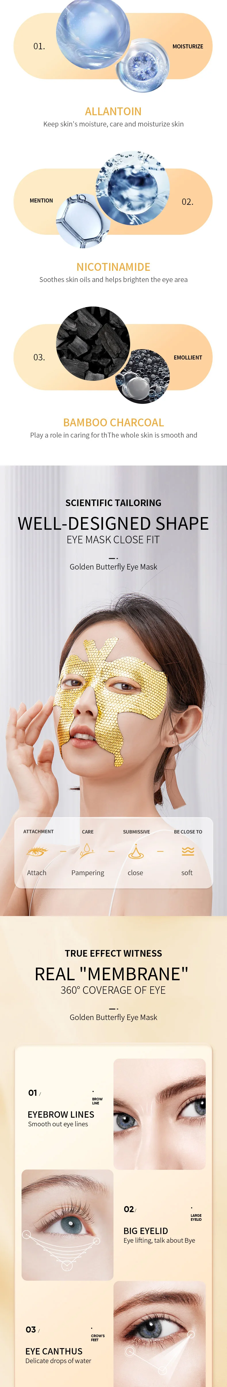 Sadoer Golden Butterfly Eye Mask Moisturizing Hydrating Brighten Skin Colour Eye Patches Honey ...