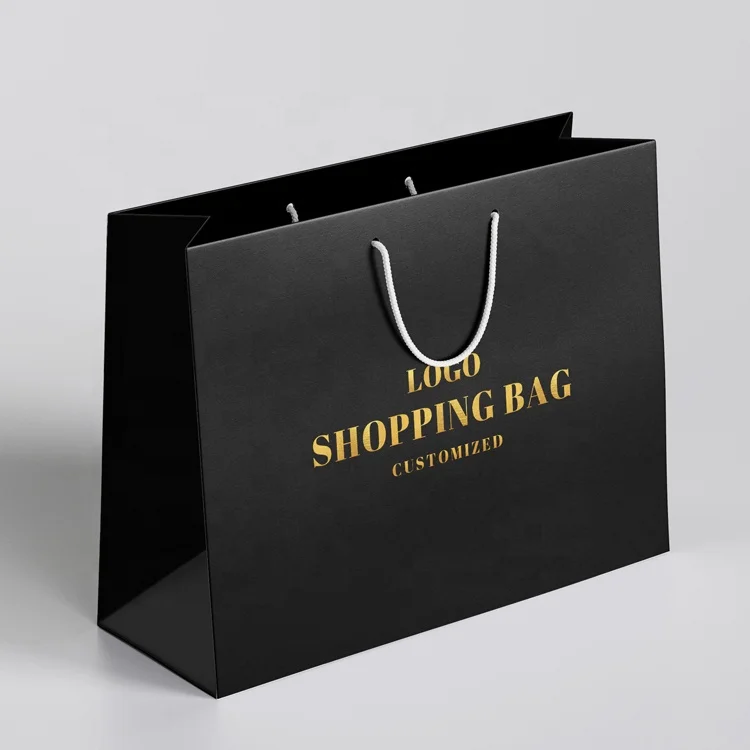 Wholesale Custom Printed Logo Luxury Black Paper Bag