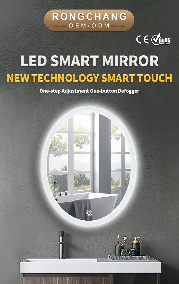 Rongchang Modern Home Wall Mounted Illuminated Smart Led Lighting Bathroom Mirror Decorative ...