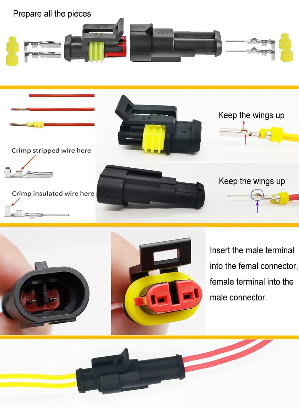 Waterproof Insulated Heat Shrink Terminal Connector Kit Crimping Butt ...