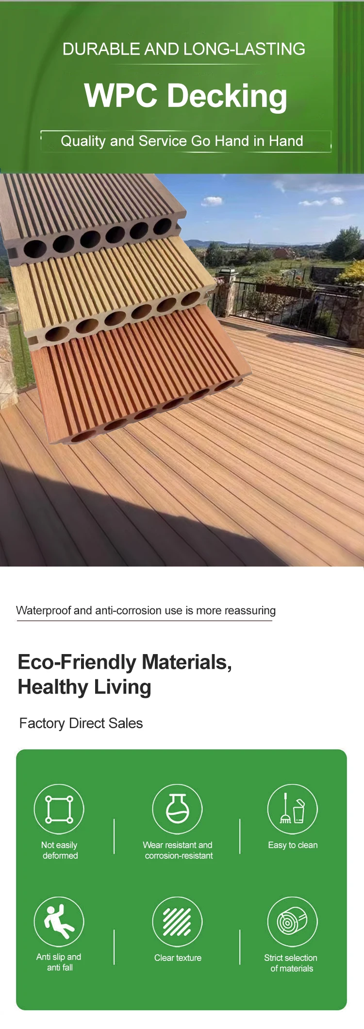 Outdoor Teak Ipe Oak Wood-Like Texture WPC Decking Tiles Wood Plastic ...