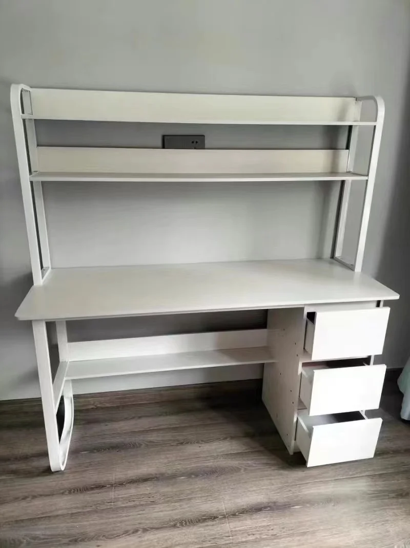 Wooden Study Computer Workstation With Storage Shelves and 3 Drawers ...