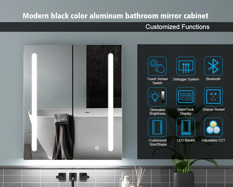 Modern Touch Sensor Switch Led Lock Smart Bathroom Mirror Cabinets With ...