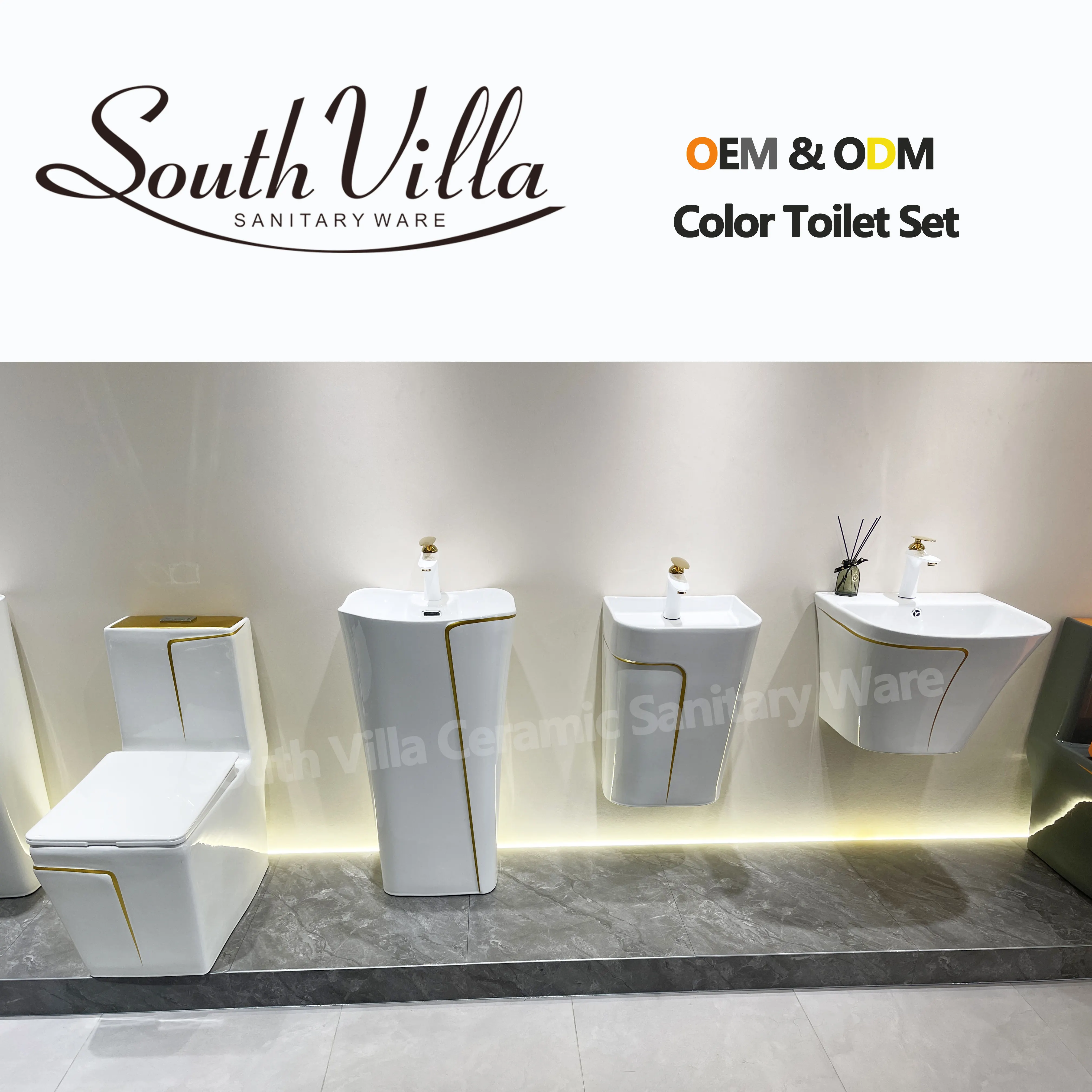 Modern Style Sanitary Ware Black Color Line Design Pedestal Basin Round ...