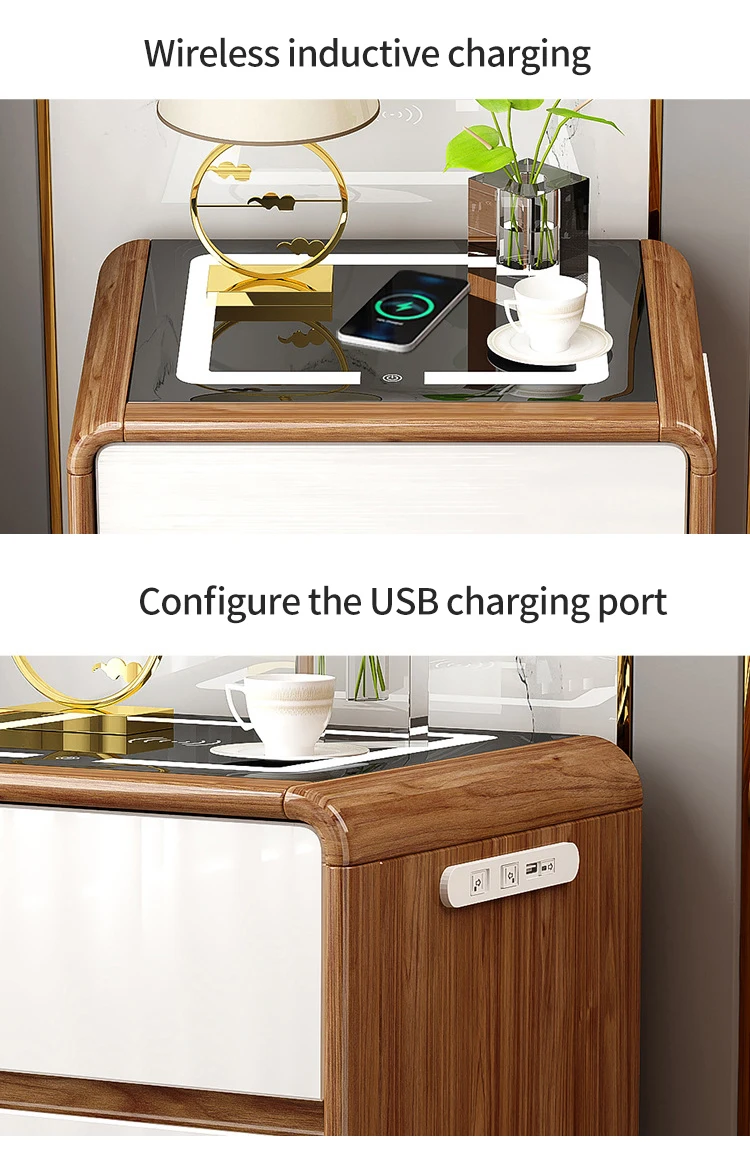 Smart Wireless Charging Bedside Table Bedside Storage Cabinet With ...
