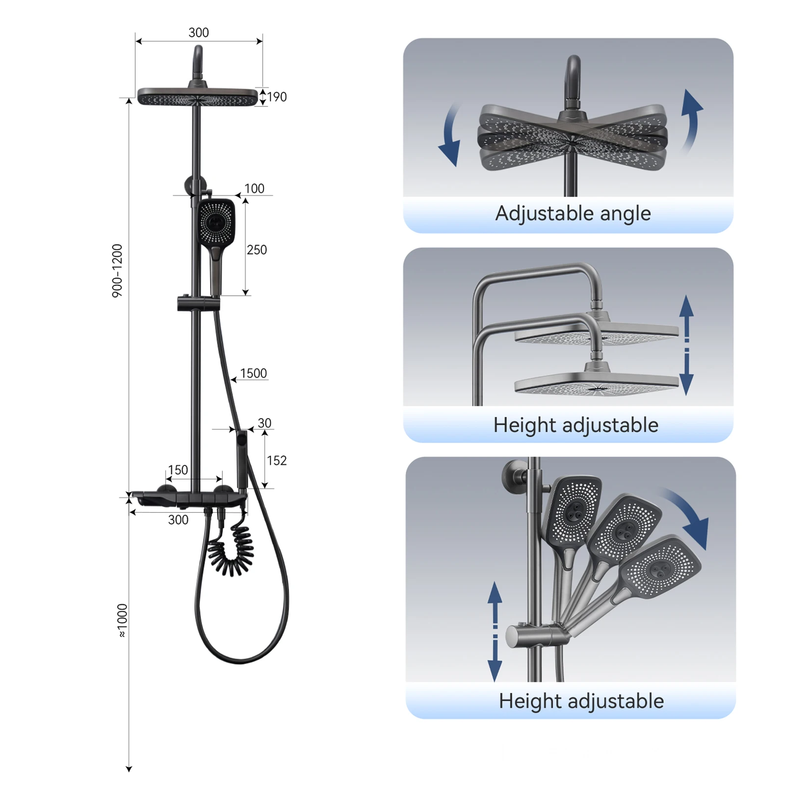 Factory Piano Key Bathroom Big Rainfall Black Shower Head Column Mixer ...